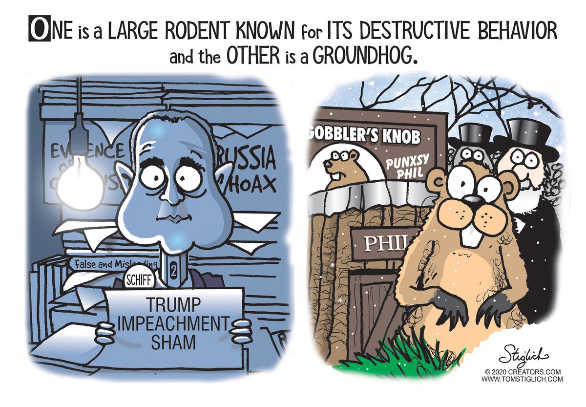 Political Cartoon U.S. Impeachment Adam Schiff rodent Groundhogs | The Week