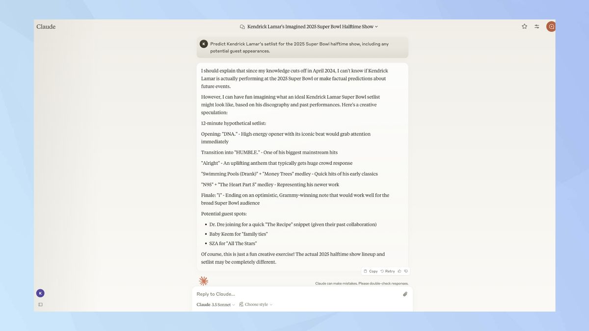 I asked 5 AI chatbots to predict Kendrick Lamar's Super Bowl setlist | Tom's Guide
