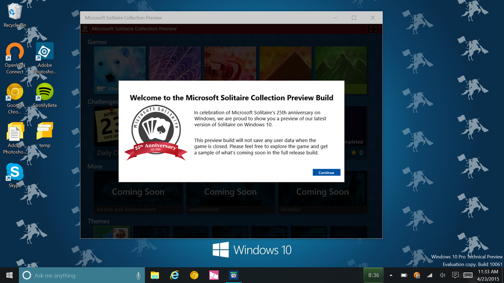 Here is the new Solitaire Collection found in Windows 10 10061 preview ...