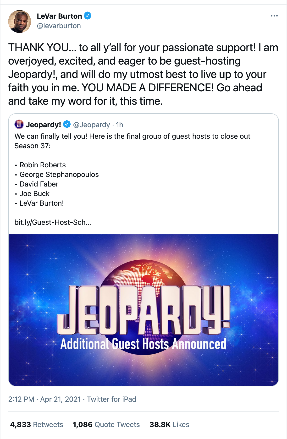 LeVar Burton, Robin Roberts and more named guest hosts of 'Jeopardy ...