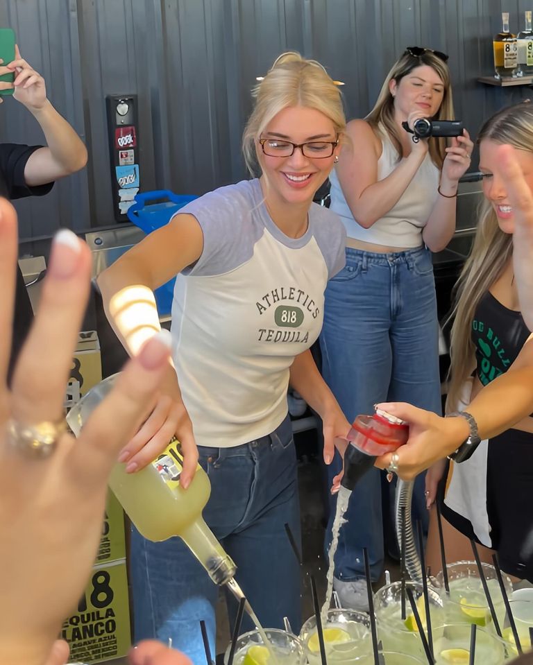 Kendall Jenner Shows Her Collegiate Style Bartending in a Varsity ...