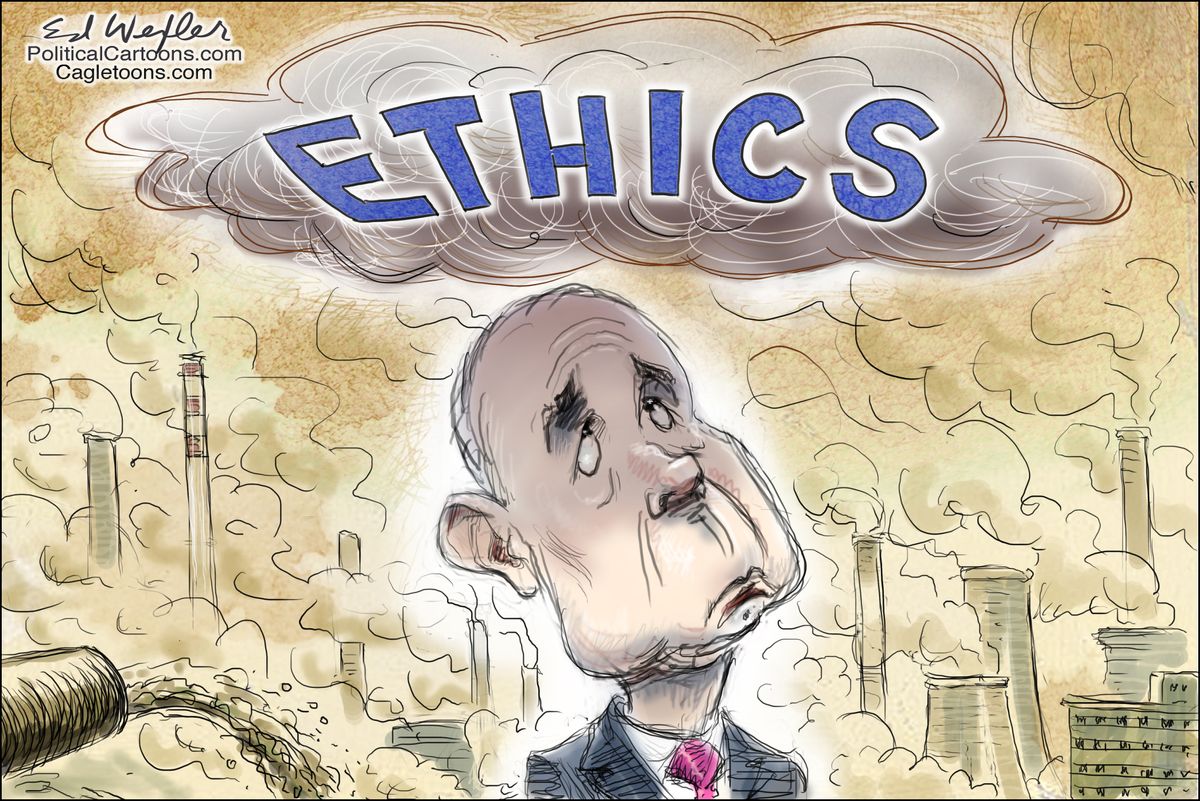Political cartoon U.S. Scott Pruitt EPA ethics acid rain air pollution ...