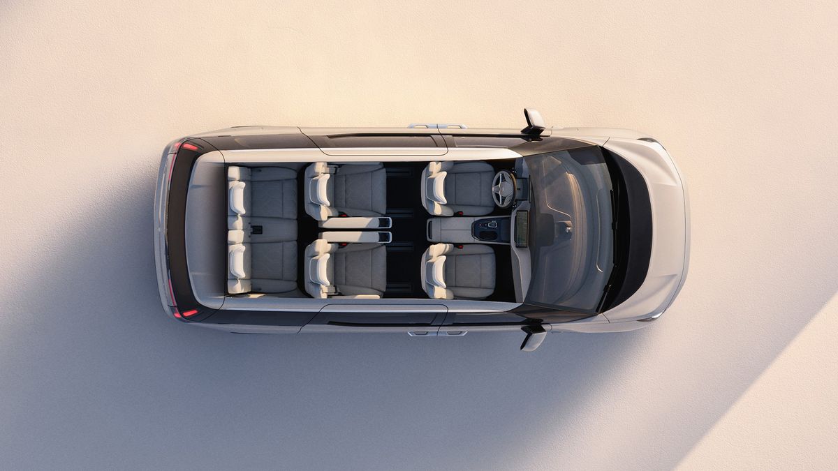 Volvo’s first electric minivan has a roof-mounted screen for movies and ...