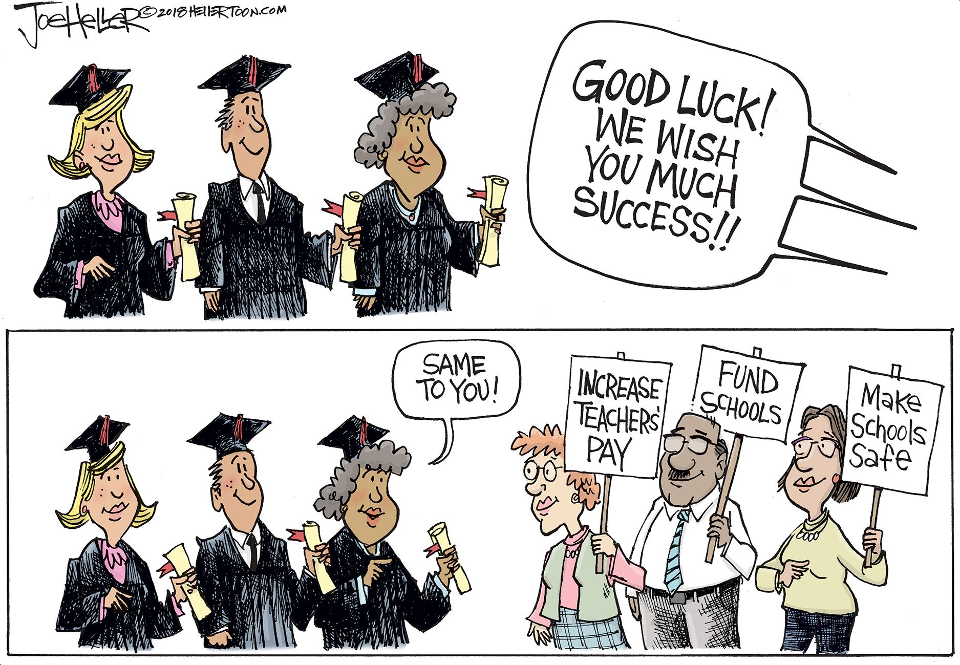 Political cartoon U.S. graduates teacher strikes | The Week