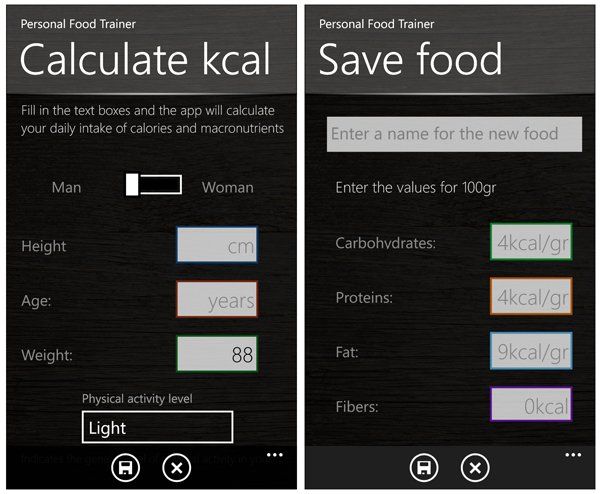 Personal Food Trainer, a daily calorie tracker for Windows Phone ...