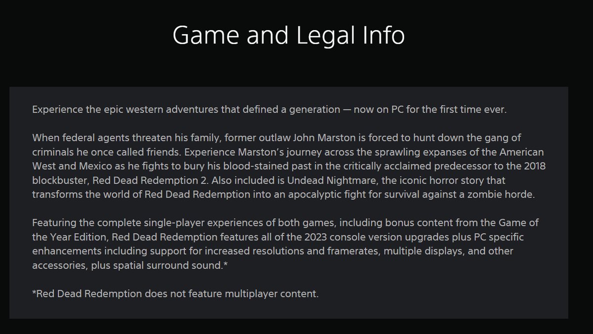 A Red Dead Redemption PC port was proudly 'announced' on the store page ...