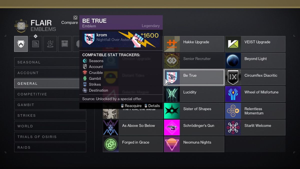 How to get the Be True emblem in Destiny 2 | PC Gamer