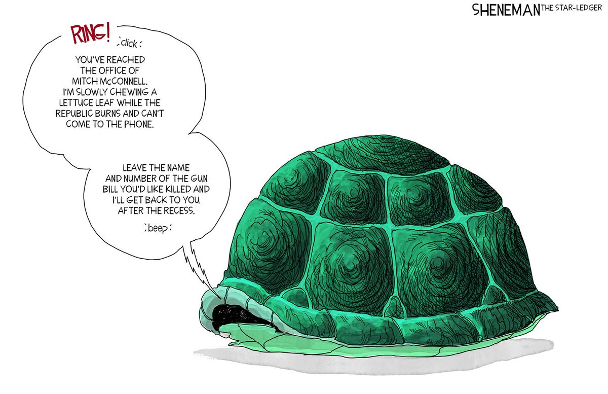 Political Cartoon Mitch McConnell Turtle Shell Answering Machine Gun ...