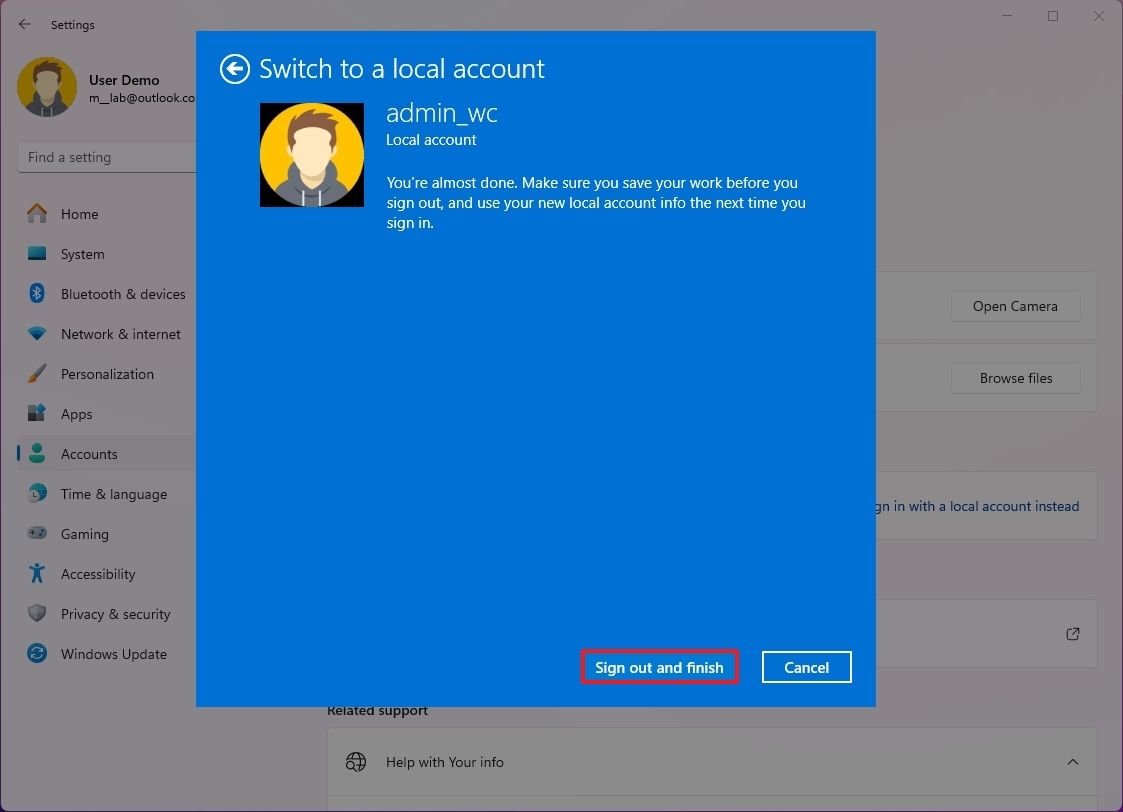 How to switch to a local account from a Microsoft account on Windows 10 ...