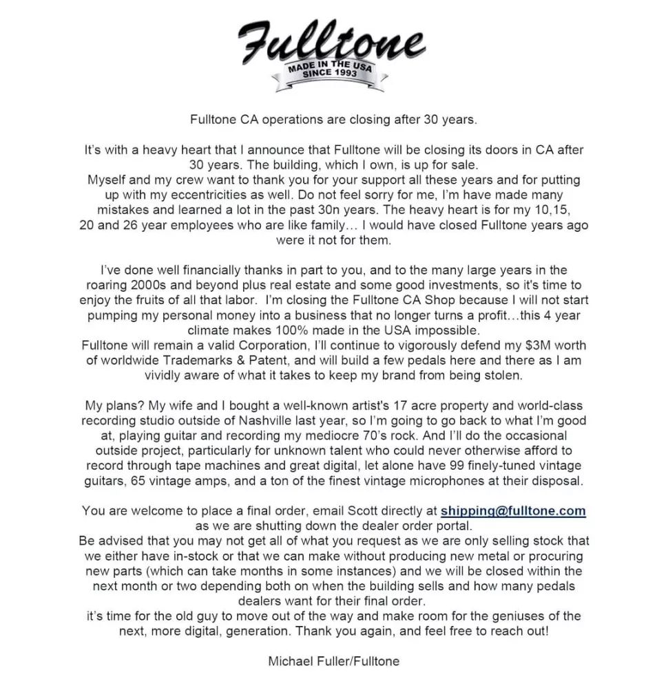 Fulltone shutting down California factory after 3 decades | Guitar World