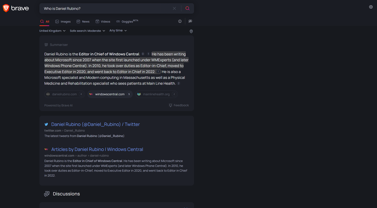Brave Search joins the AI party with its new Summarizer tool | Windows ...