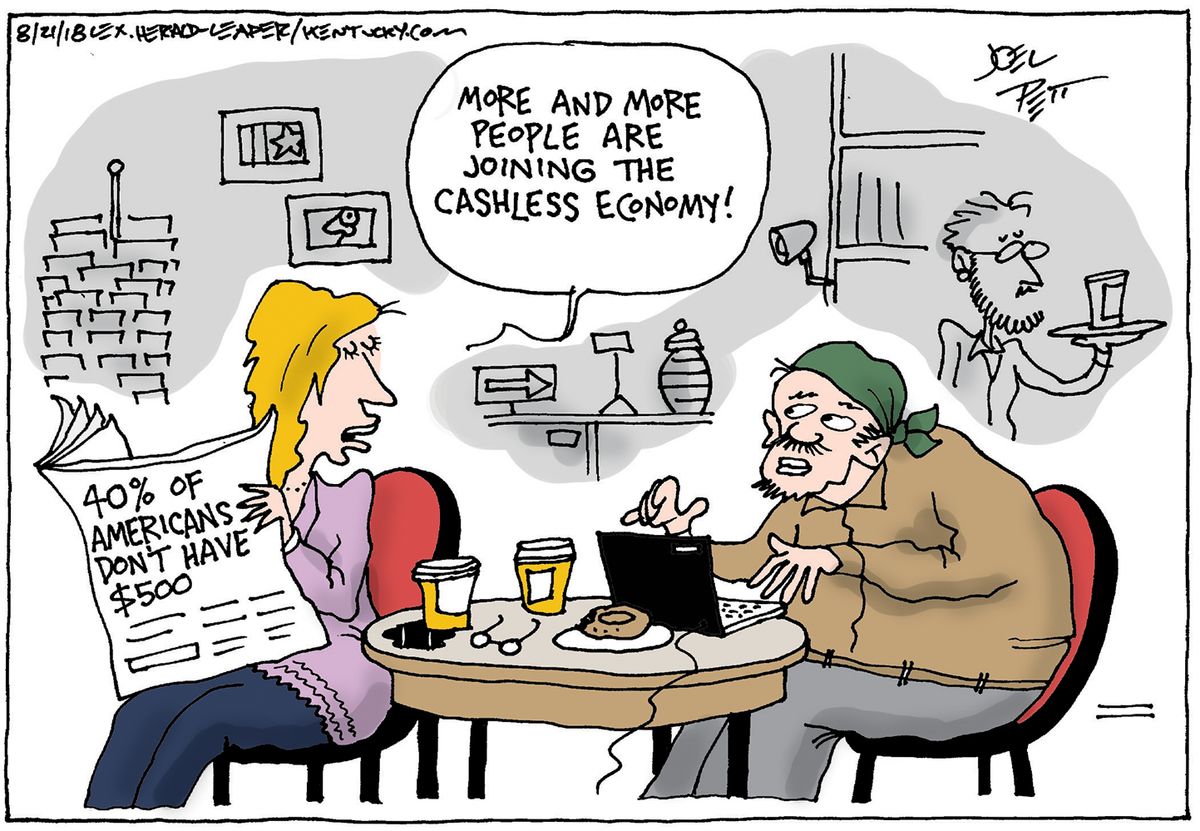 Editorial cartoon U.S. poverty cashless economy | The Week