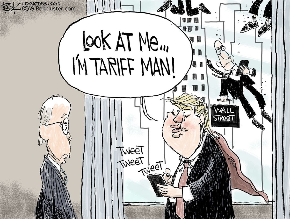 Political cartoon U.S. Trump tariff man tweet Wall Street | The Week