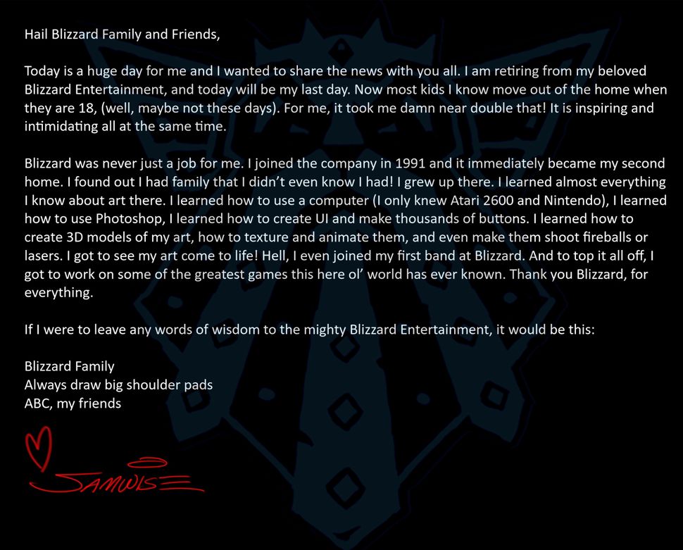 Samwise Didier, who 'helped build Blizzard's signature art style,' is ...