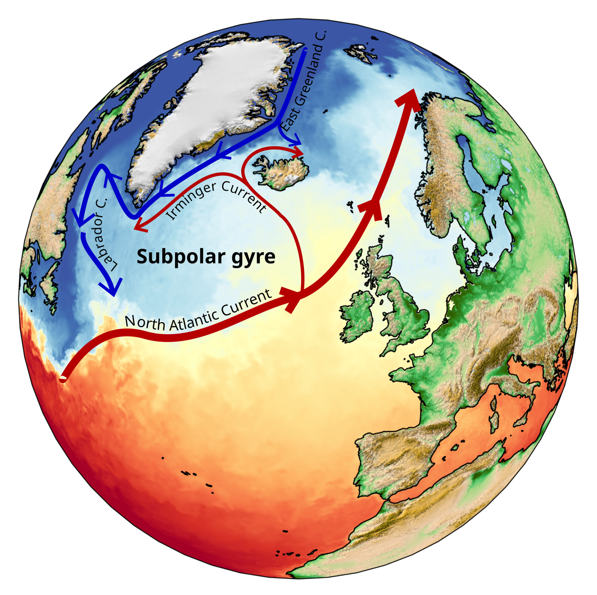 Massive system of rotating ocean currents in the North Atlantic is ...
