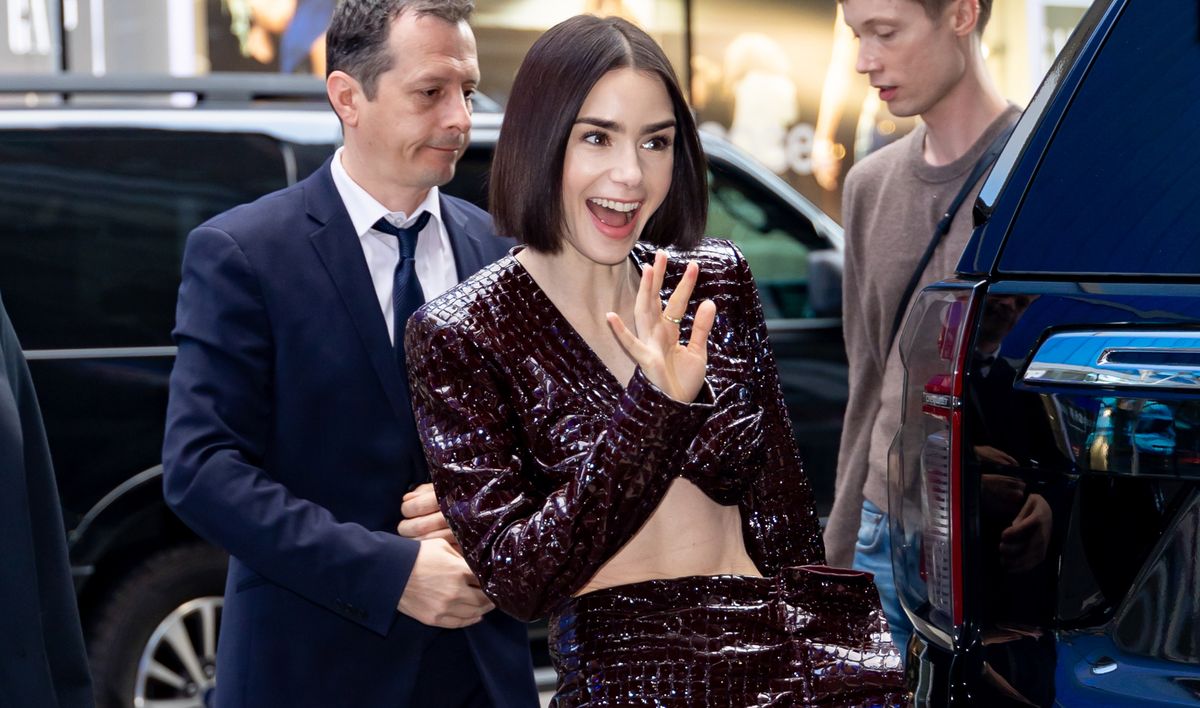 Lily Collins Capitalizes on Fall's Juiciest Trend in Two Cherry Red ...