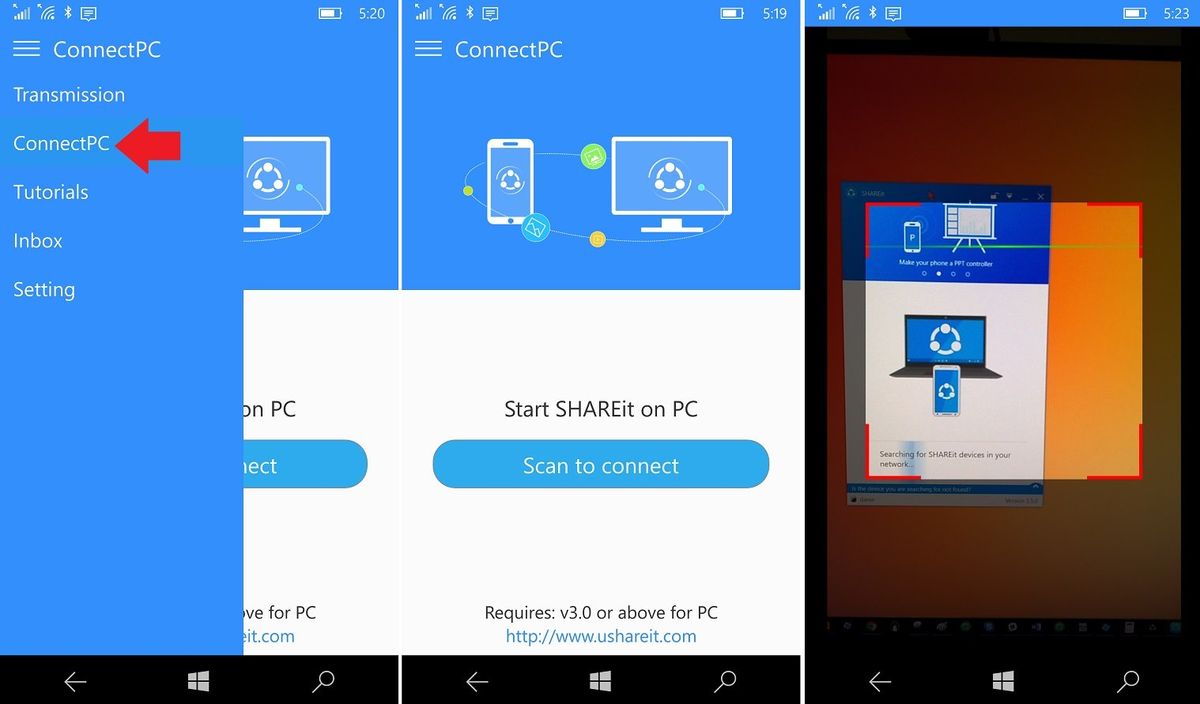 SHAREit adds ConnectPC and scan it feature to Windows 10 Mobile ...