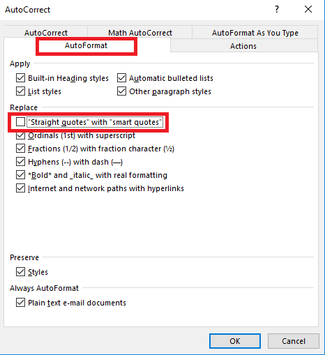 How to change 'smart' quotes to 'straight' quotes in Microsoft Word ...