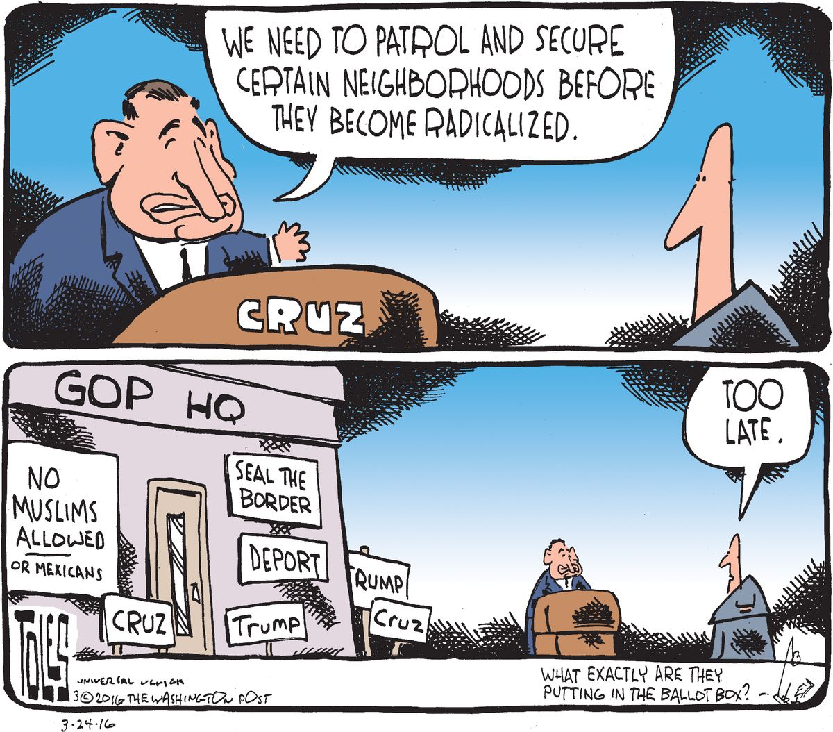 Political Cartoon U.S. Cruz Border Control Muslims | The Week