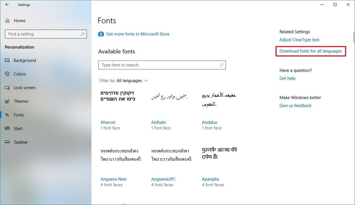 How to manage Fonts settings on the Windows 10 April 2018 Update ...