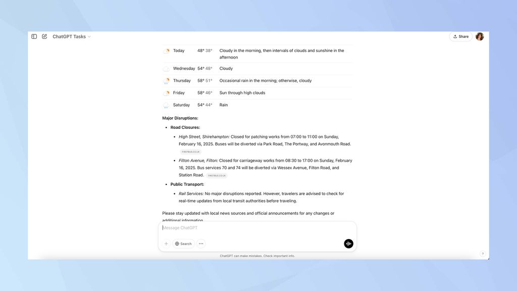 ChatGPT Tasks is a game changer — 5 prompts to try first | Tom's Guide