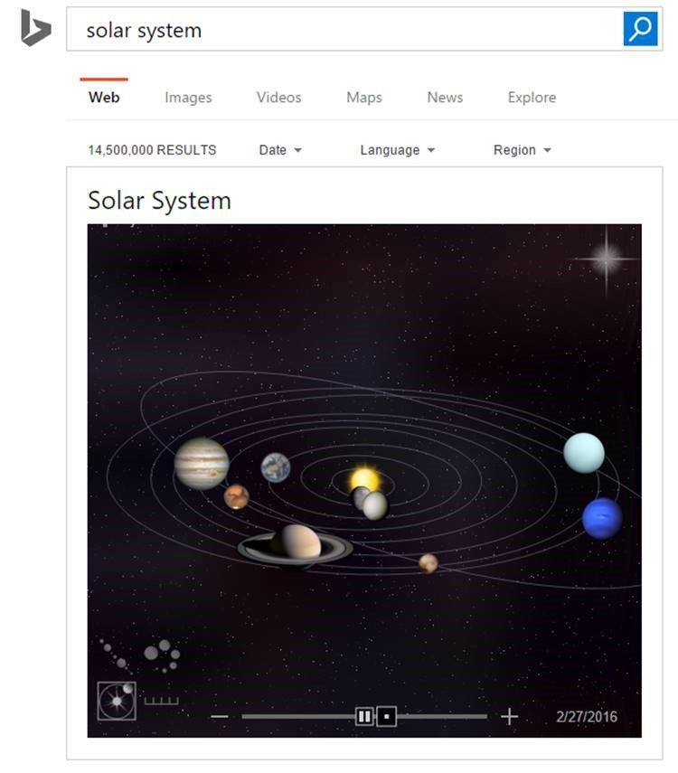 Bing adds an interactive solar system simulation in its search engine ...