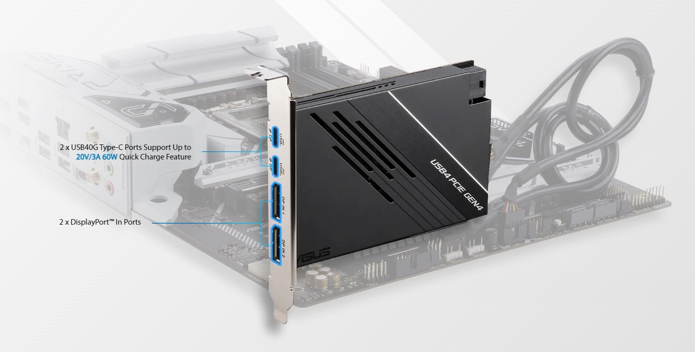 Asus' PCIe 4.0 x4 add-in card has two USB4 Type-C ports, each with 60 ...