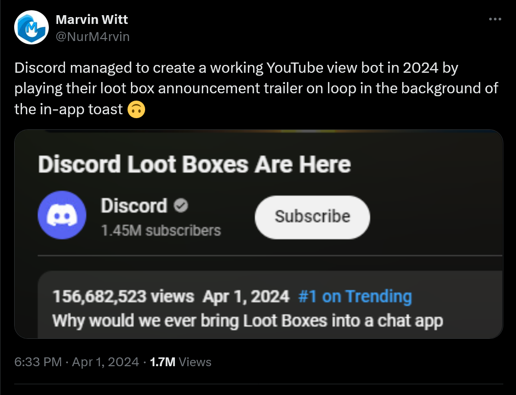 A software quirk caused Discord's April Fools' video to accidentally ...