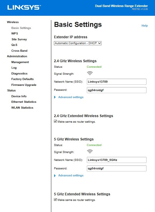 Linksys RE6700 Wireless Extender - Internals & Management