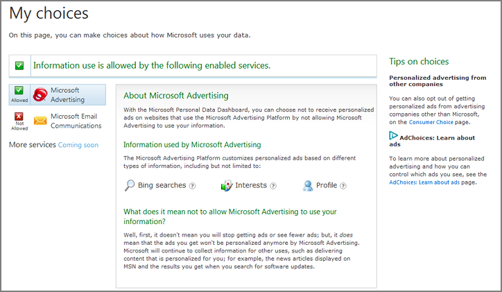 Controlling ad content with the Microsoft Personal Data Dashboard Beta ...