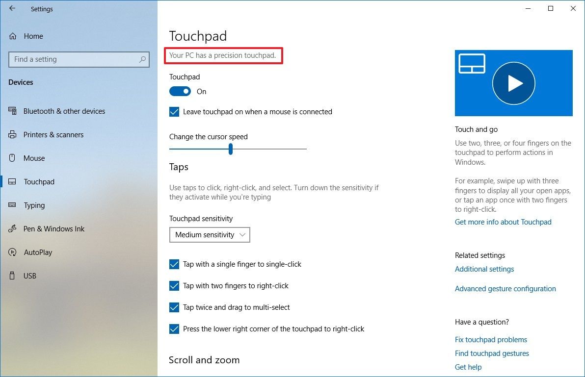 How to customize 'Precision Touchpad' settings on Windows 10 | Windows ...