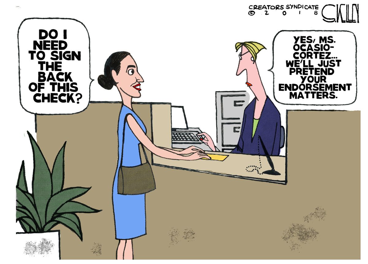 Political cartoon U.S. Alexandria Ocasio-Cortez endorsement midterms ...