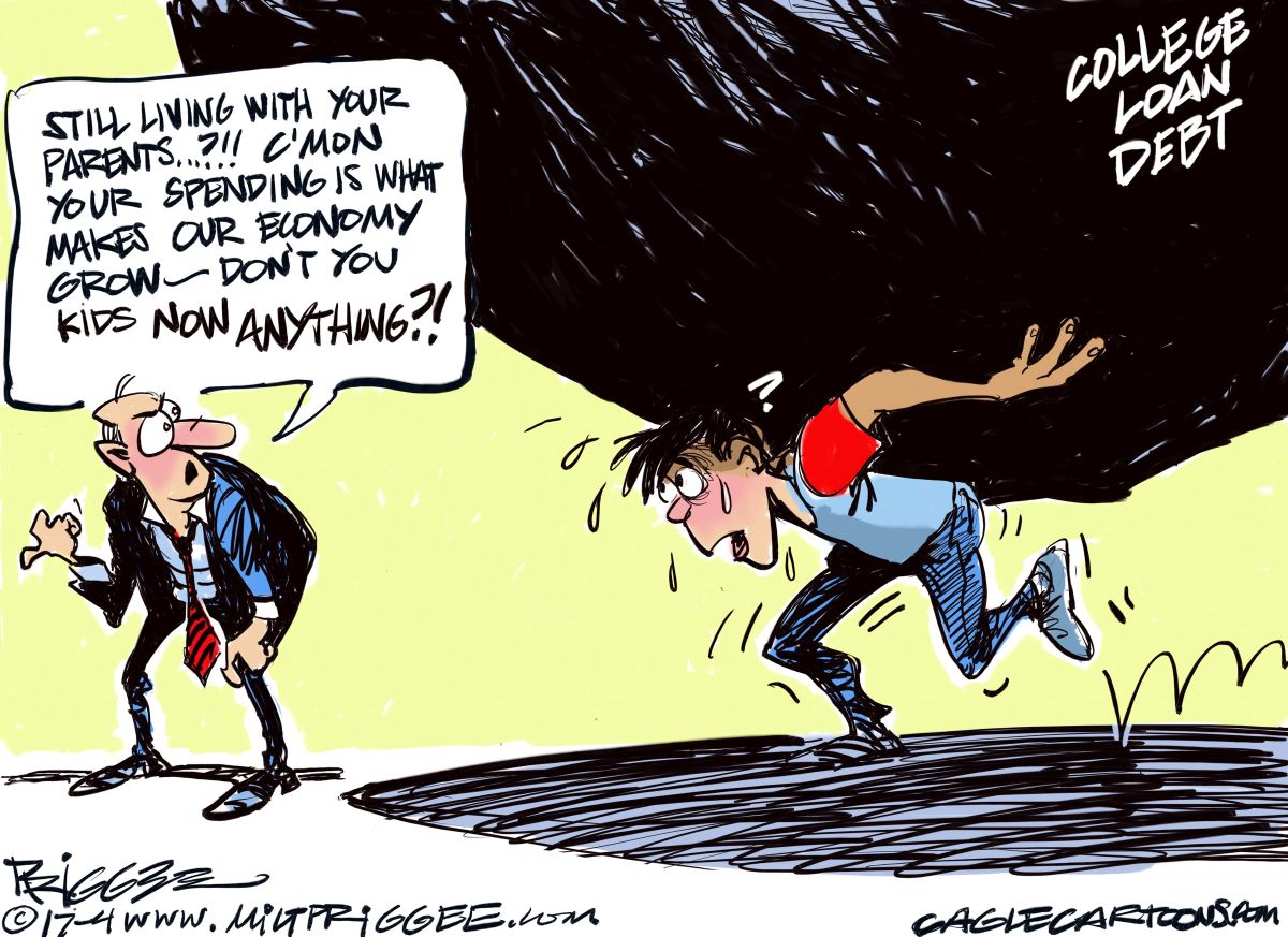 Political Cartoon U.S. College Students Debt Loans Spending GDP Economy ...