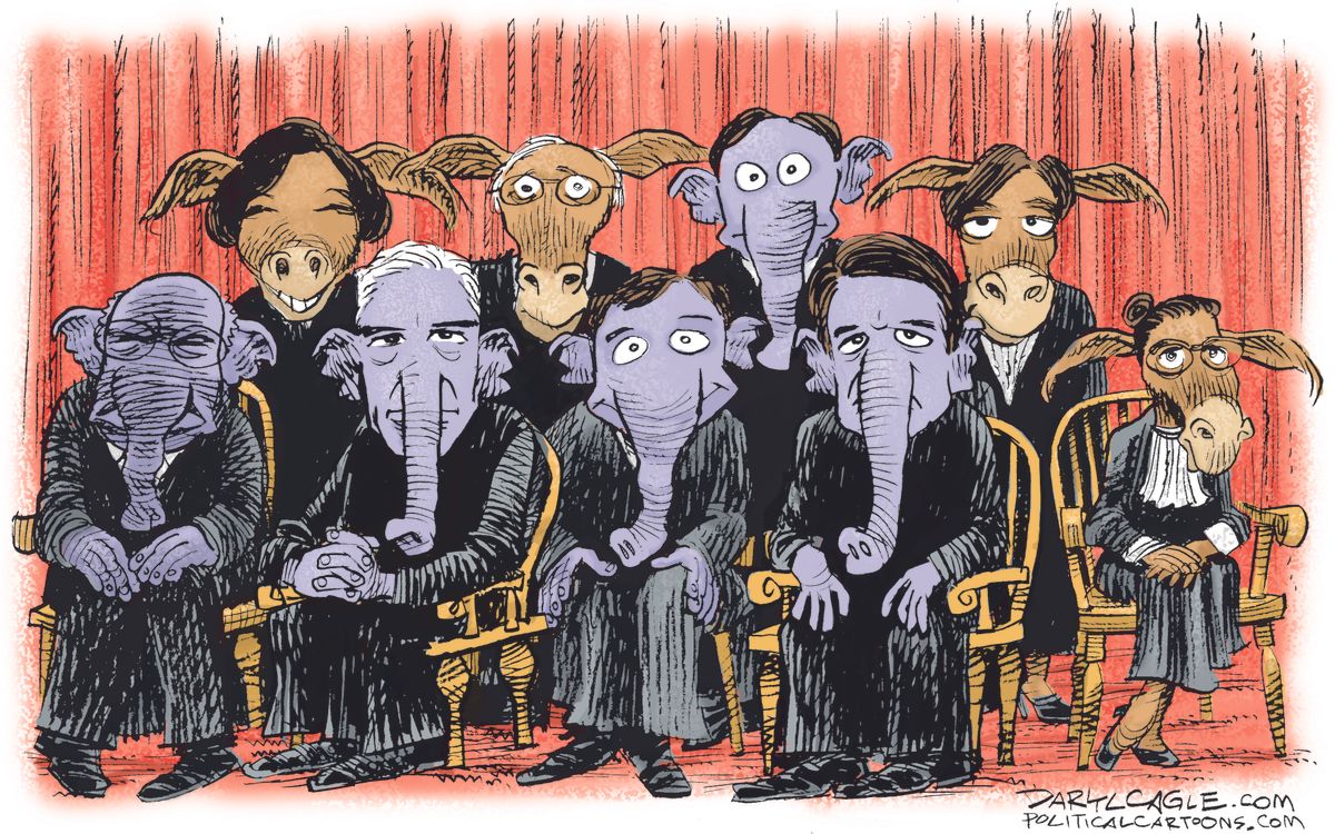 Political cartoon U.S. Supreme Court partisan portrait Republican ...