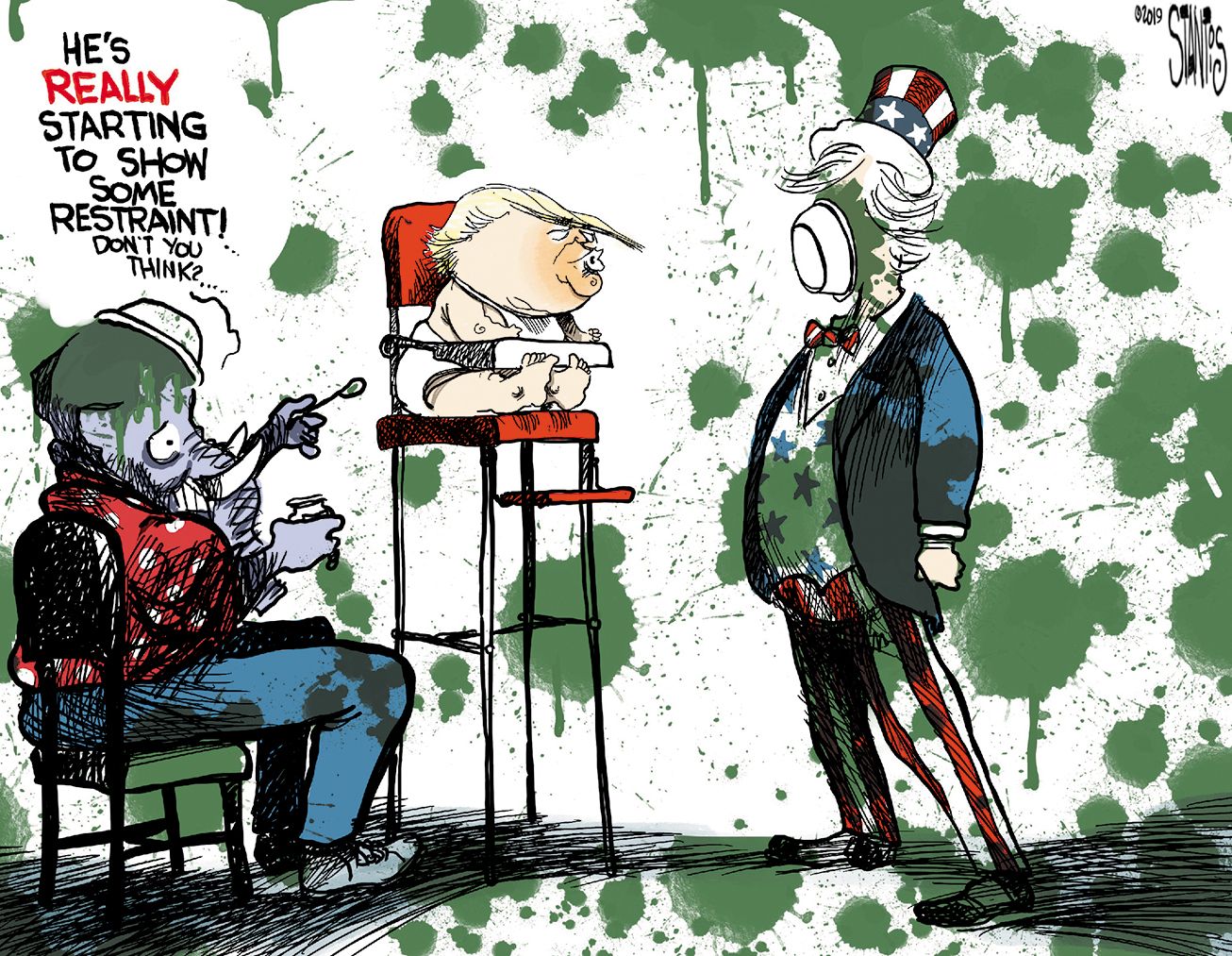 Political Cartoon U.S. Trump Baby Food Restraint Republicans High Chair ...