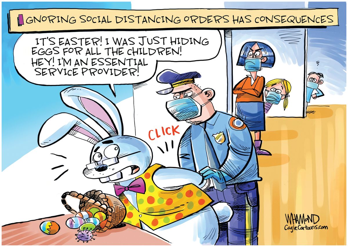 Editorial Cartoon U.S. Easter Bunny COVID-19 social distancing police ...