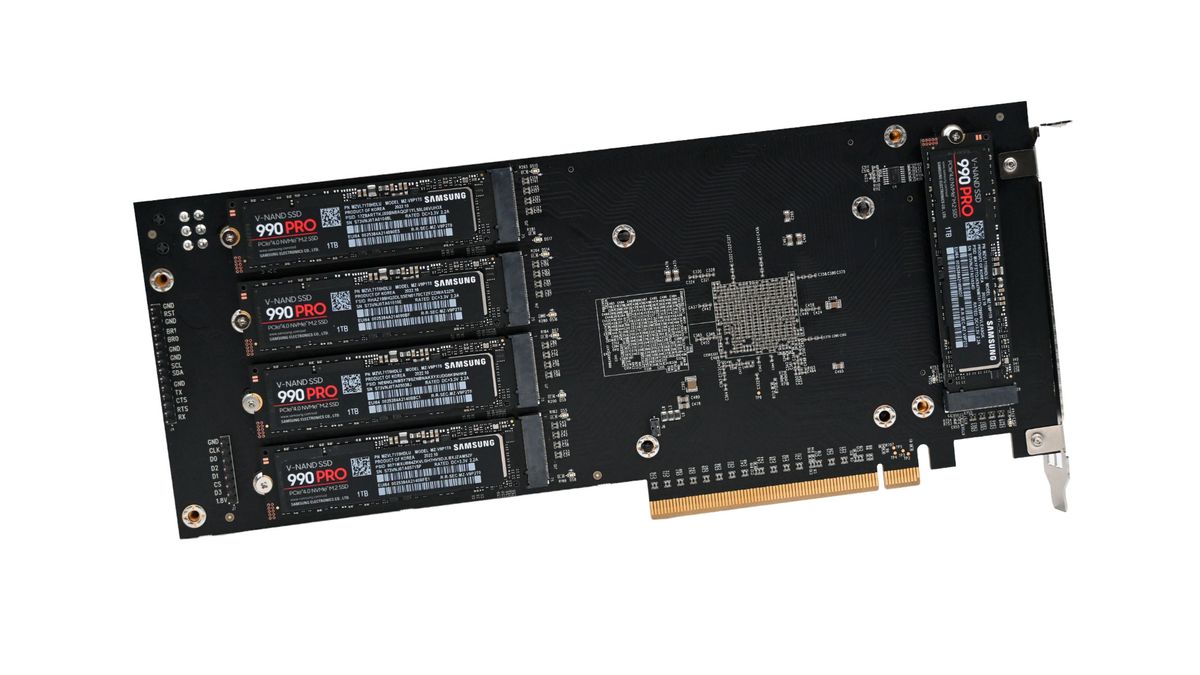 PCIe 4.0 Card Hosts 21 M.2 SSDs: Up To 168TB, 31 GB/s | Tom's Hardware