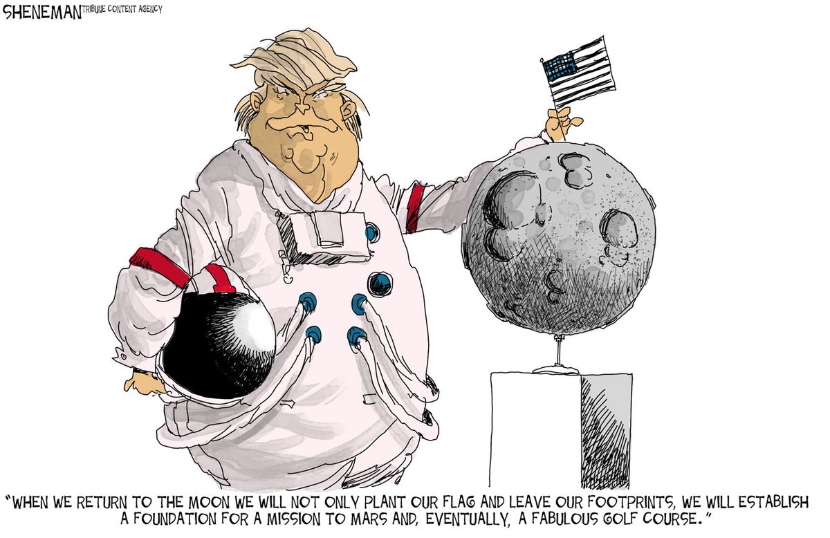 Political cartoon U.S. Trump moon exploration NASA science | The Week