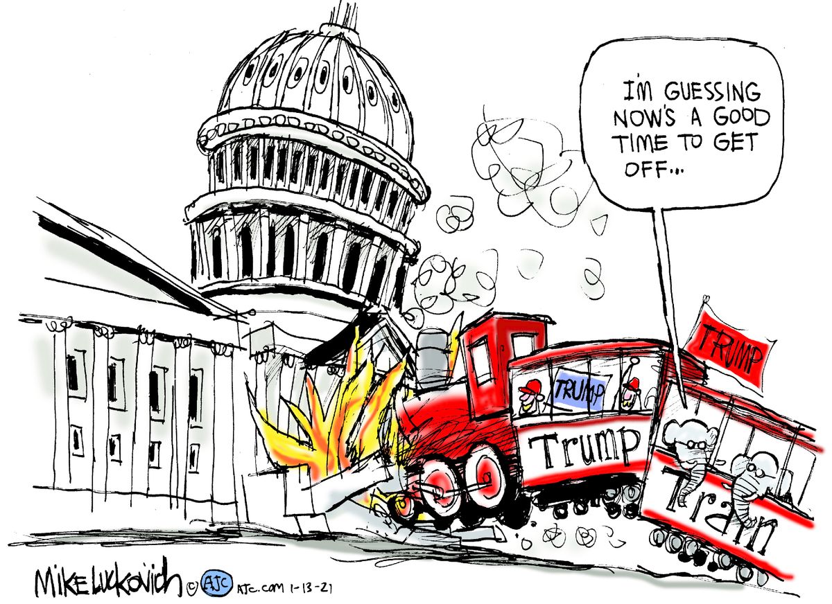 Political Cartoon U.S. Trump train capitol riot GOP | The Week