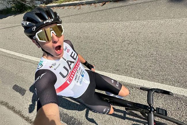 Tadej Pogacar back training on the road at UAE Team Emirates camp ...