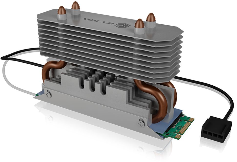 Icy Box ‘Big Block’ Cooler for Tiny M.2-2280 SSDs: Heatsink, Heat Pipes ...