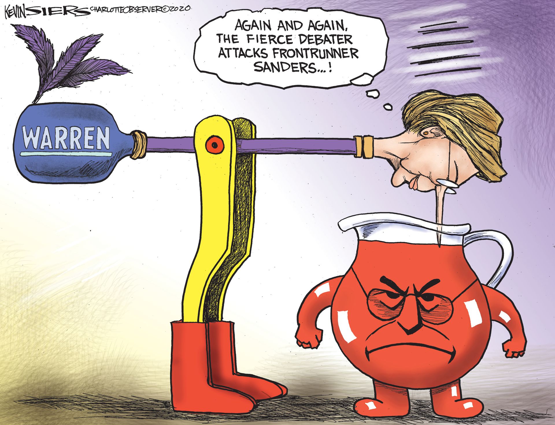 Political Cartoon U.S. Warren pecking Bernie Kool-Aid man South ...