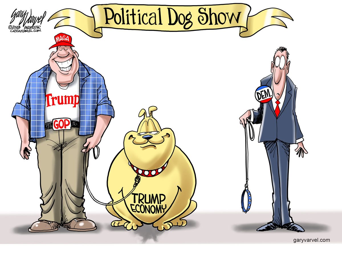 Political cartoon U.S. Trump supporter dog show economy democrats GOP ...