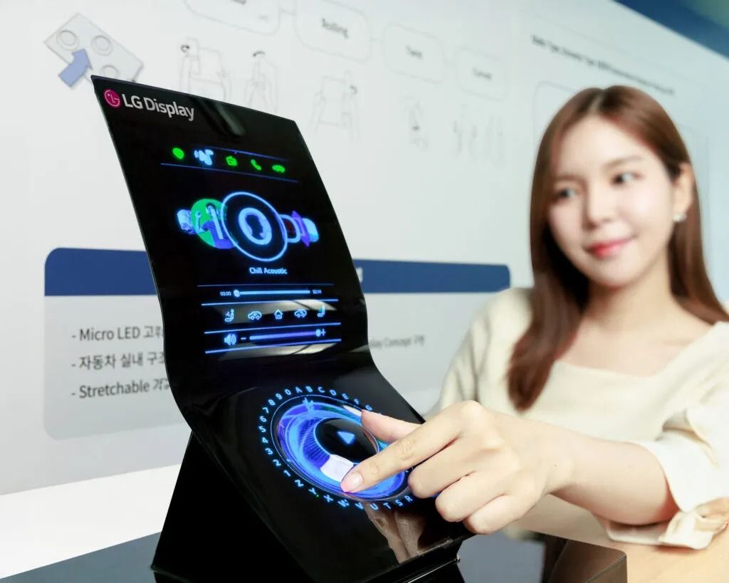 LG made a stretchable screen that can twist and bend to fit on clothing ...