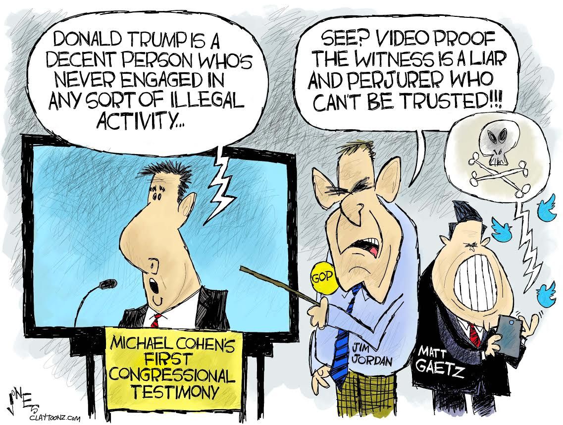 Political cartoon U.S. Trump Michael Cohen testimony Jim Jordan Matt ...