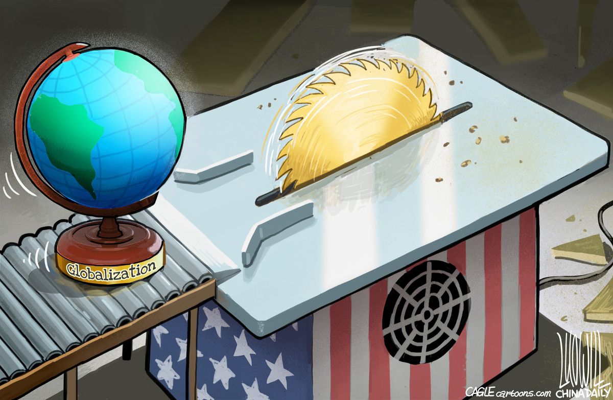 Political Cartoon U.S. Trump Globalization Electric Saw | The Week