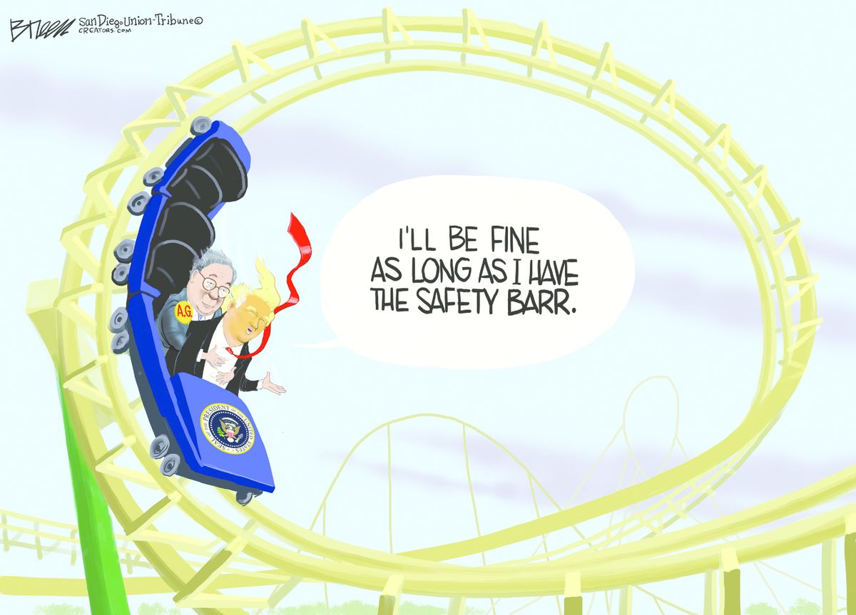 Political Cartoon U.S. Trump Barr rollercoaster safety Barr | The Week