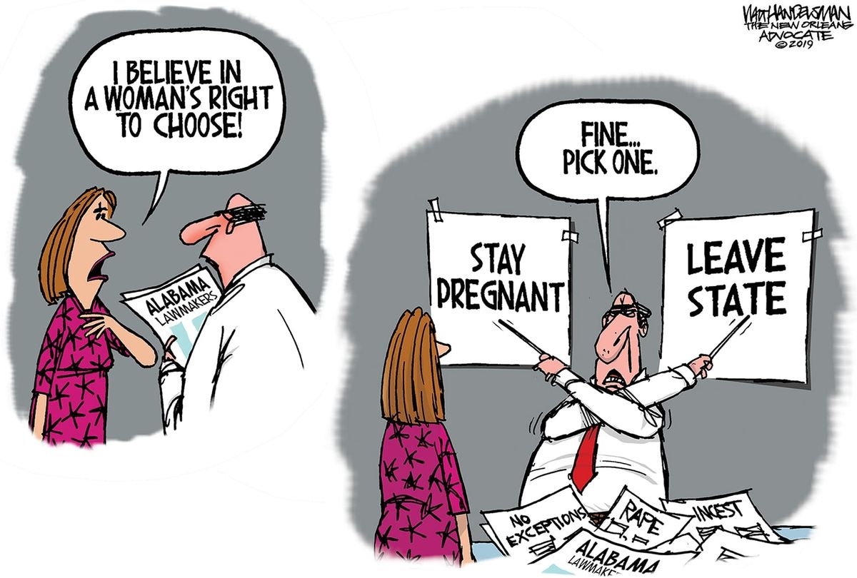 Political Cartoon U.S. Alabama abortion law stay pregnant leave state ...