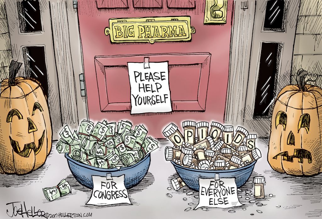 Political cartoon U.S. trick or treat big pharma opioids Congress | The ...