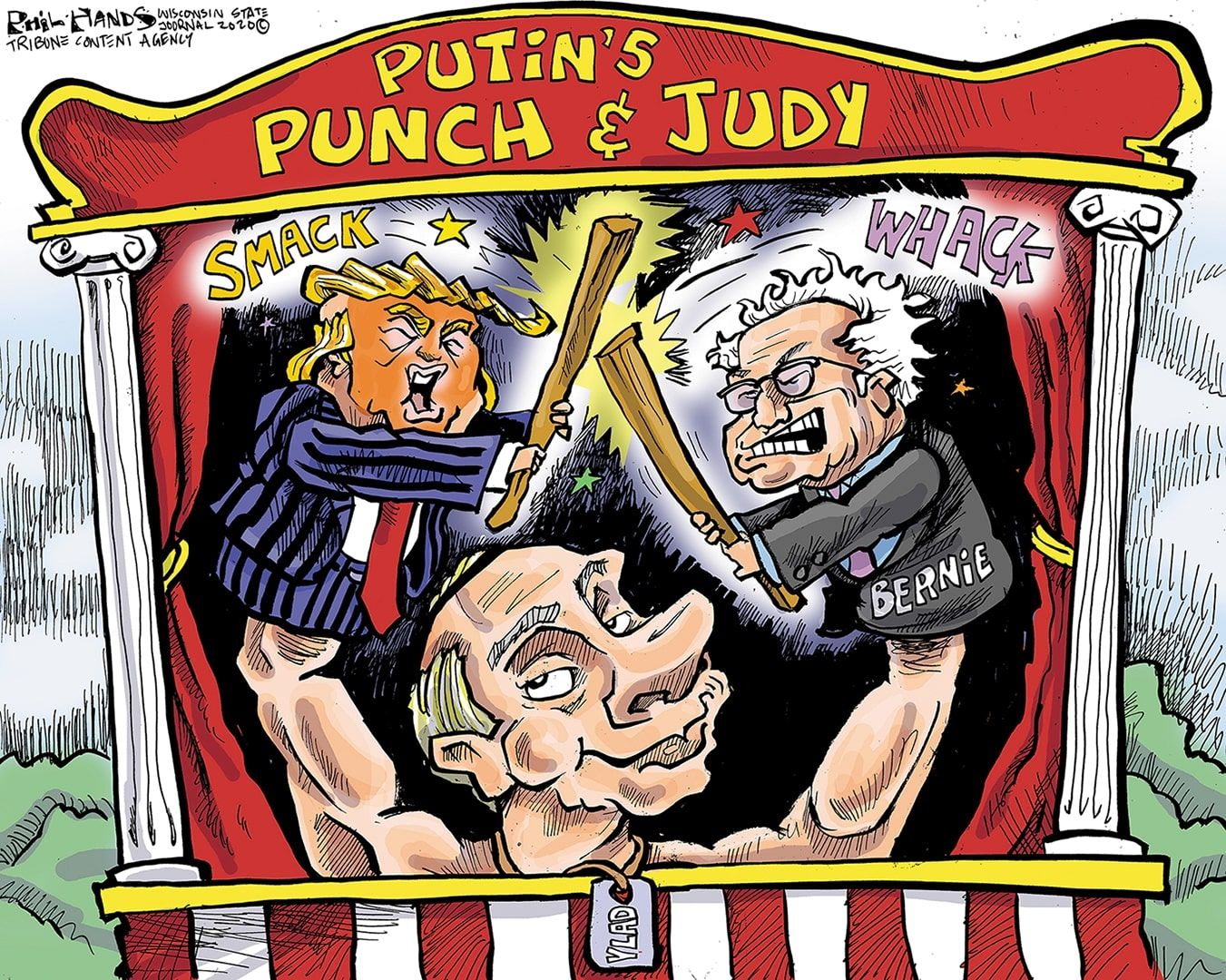 Political Cartoon U.S. Trump Bernie Sanders Vladimir Putin puppets ...